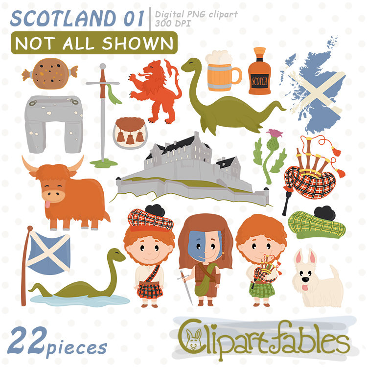 Cute SCOTLAND Clipart Europe Clip Art Scottish Art UK - Etsy UK