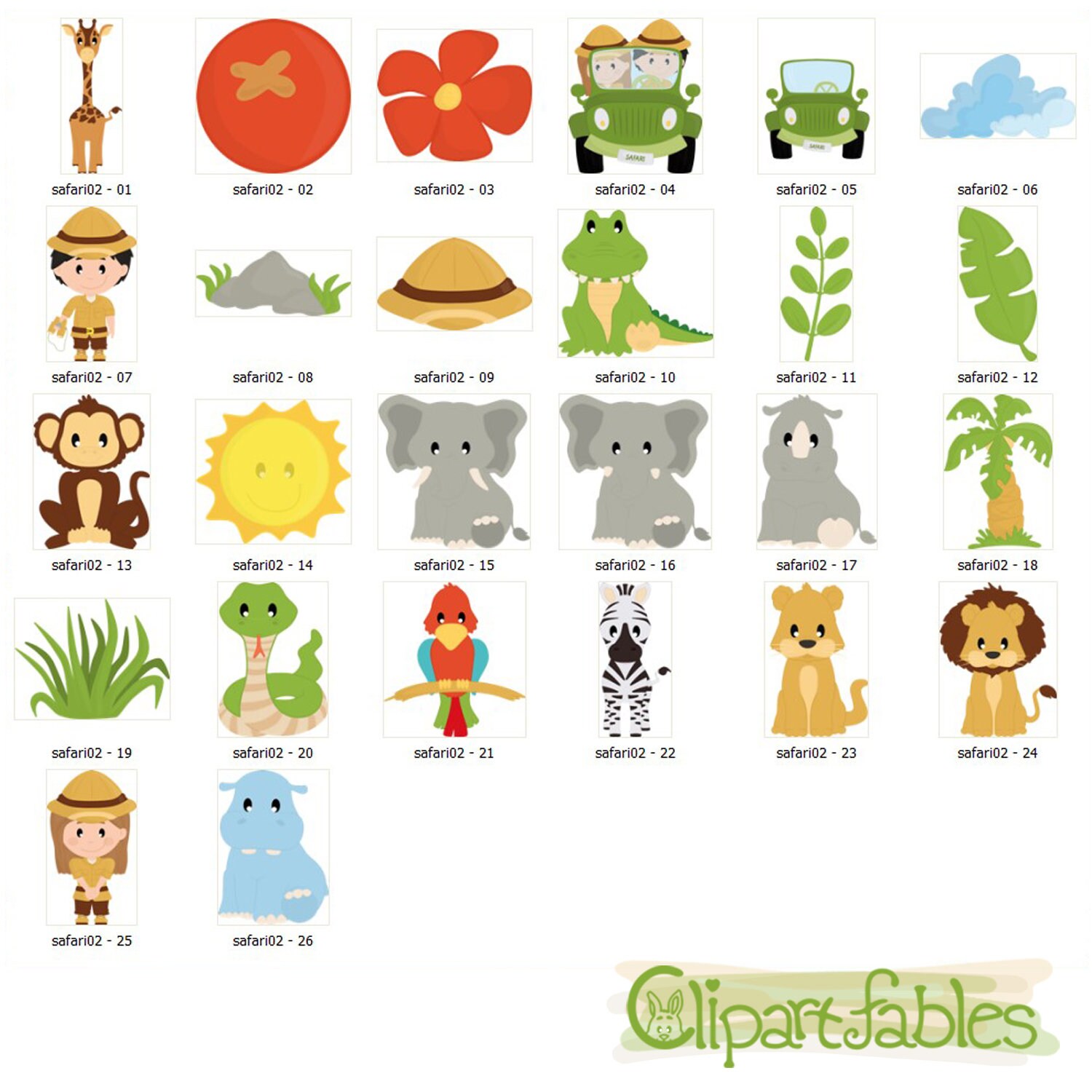 Cute SAFARI FRIENDS, Jungle Animals Clip Art Set Digital Clip Art ...