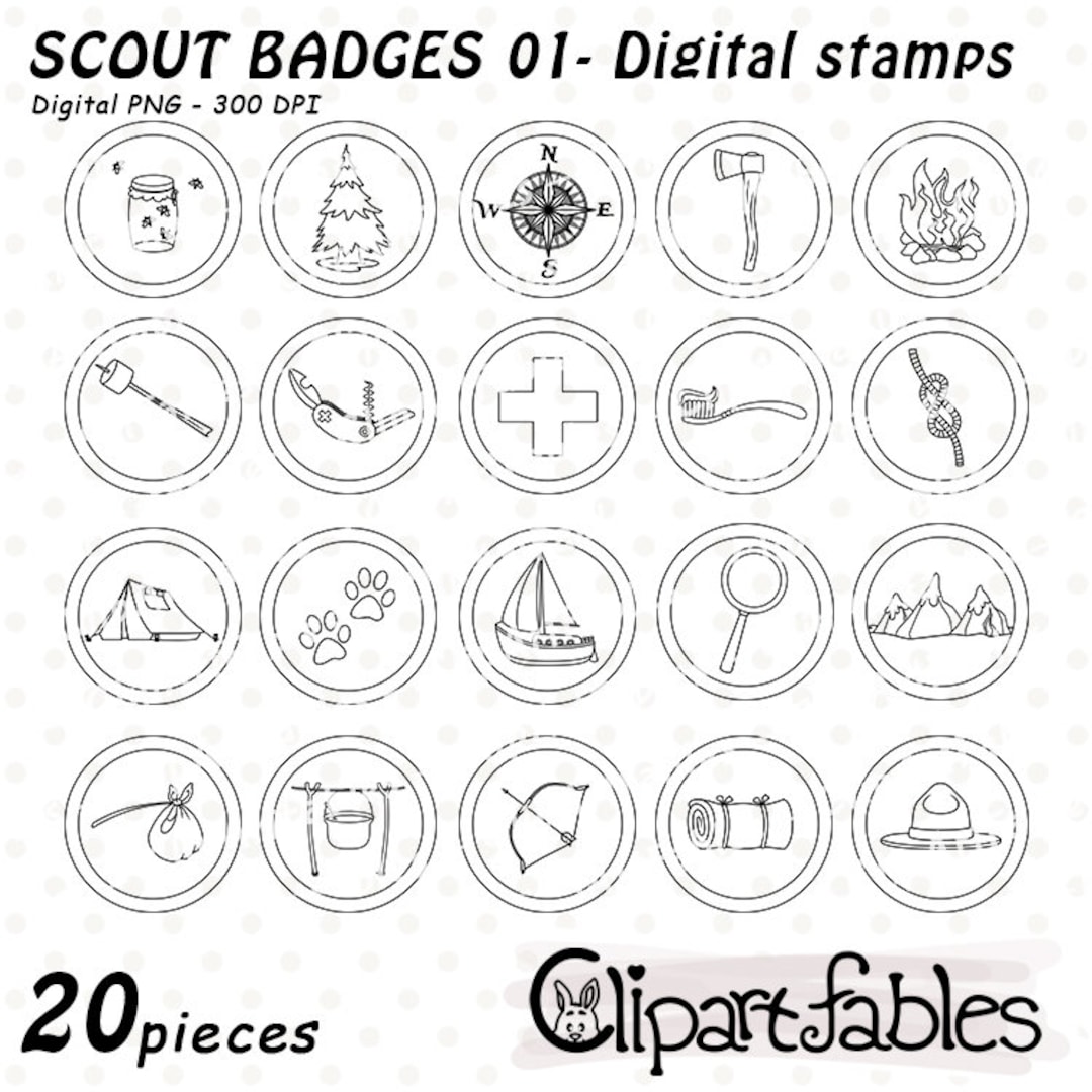 SCOUT BADGES 1 Digital Stamps, Circle Patch Outline, Embroidered, Patch ...
