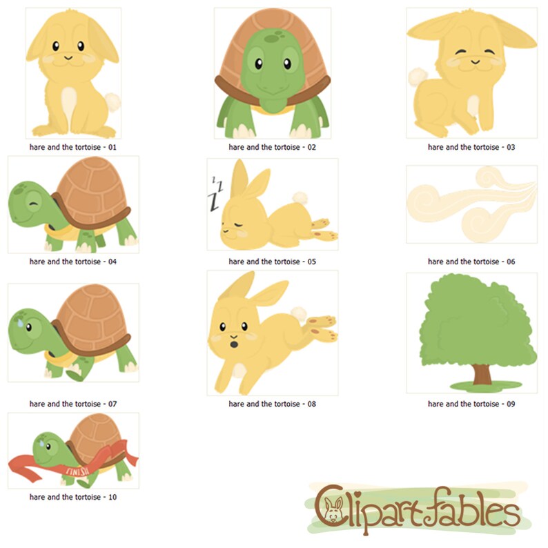 HARE and TORTOISE Clipart for Kids La Fontaine's Fable - Etsy