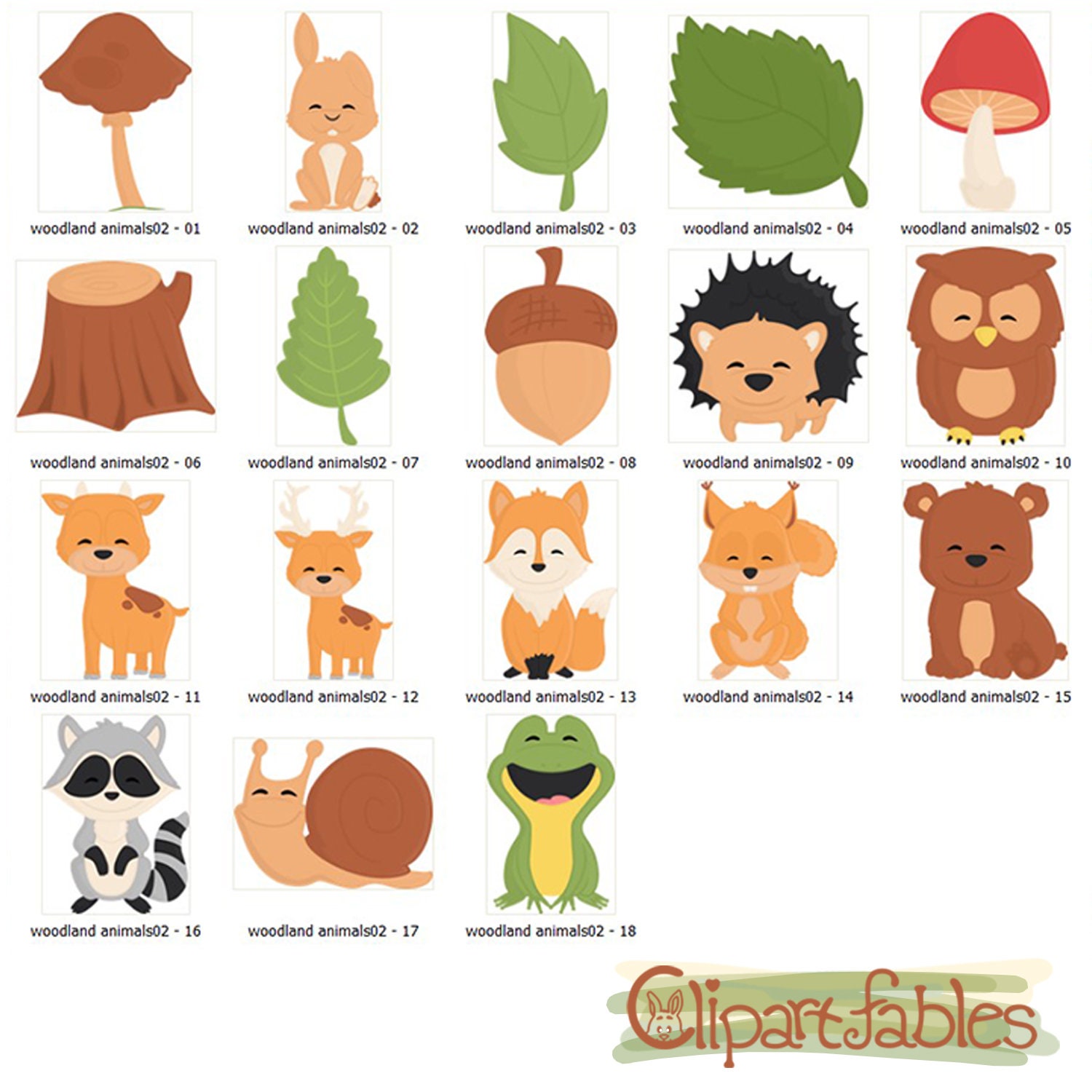 WOODLAND Animals Clipart, Cute FOREST ANIMALS, Digital Clip Art Set ...