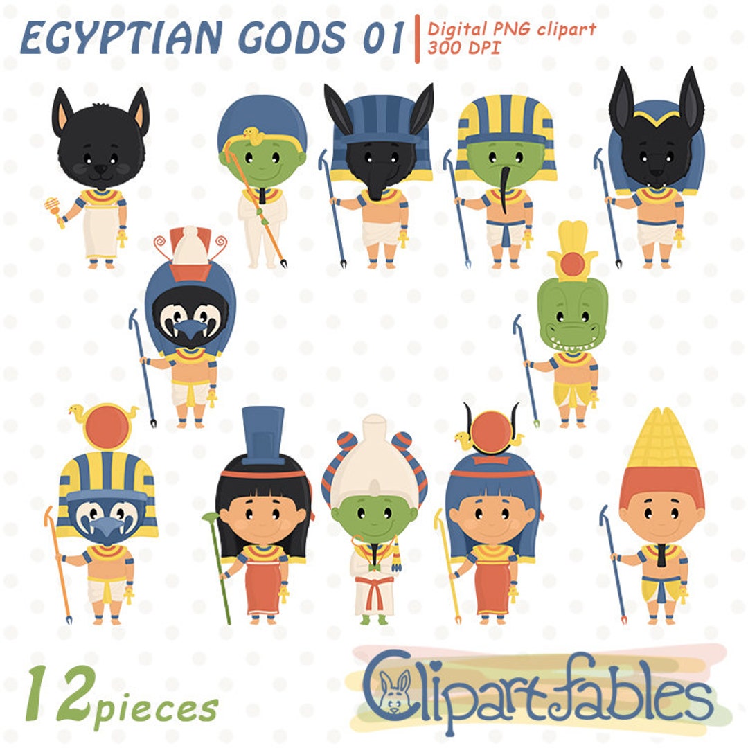 Cute EGYPTIAN GODS Clipart, Travel Art, Ancient Egypt, Egyptian ...