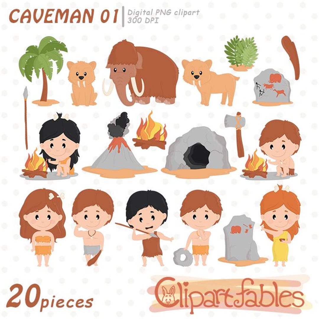 ICE AGE Clipart, Caveman Clip Art, Prehistoric Design, Stone Age, Paleo ...