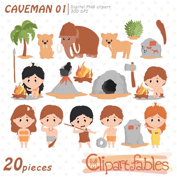 ICE AGE Clipart, Caveman Clip Art, Prehistoric Design, Stone Age, Paleo ...