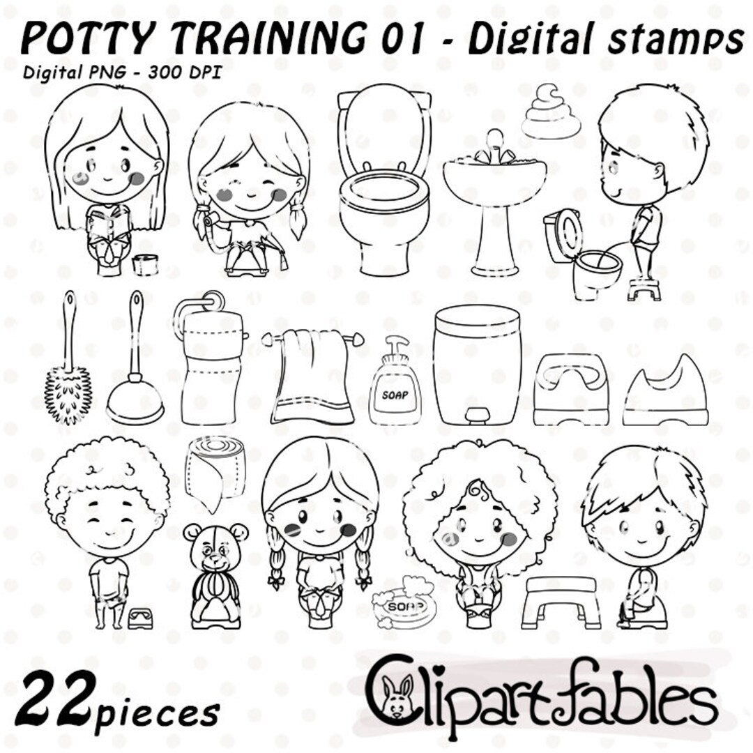 POTTY TRAINING Digital Stamps, Education Line Art, Poop, Toilet and ...