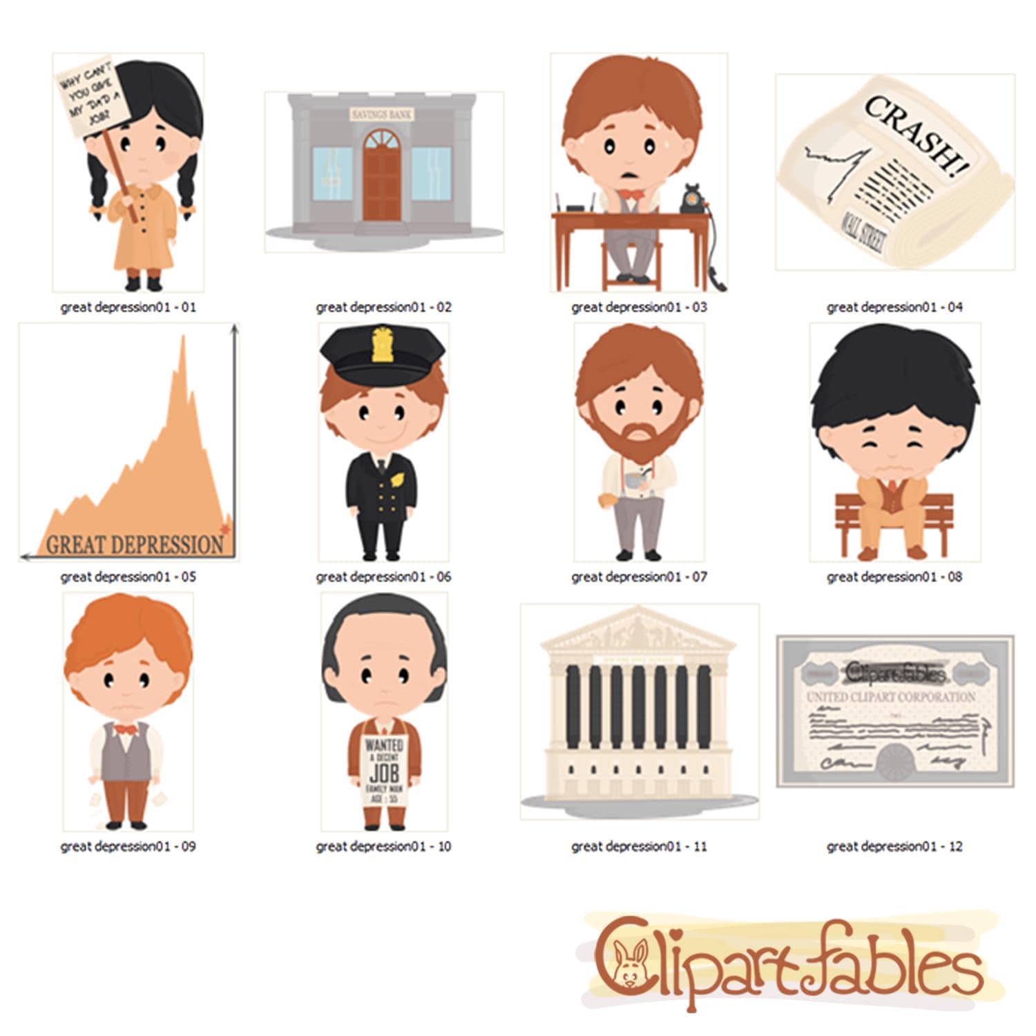The GREAT DEPRESSION Clipart, Education, U.S. History, 1929, American ...