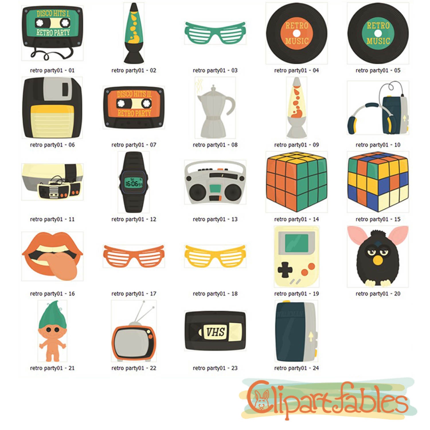 Cute Clipart, RETRO PARTY, 80's, 90's, Music Clip Art, Vintage Art ...