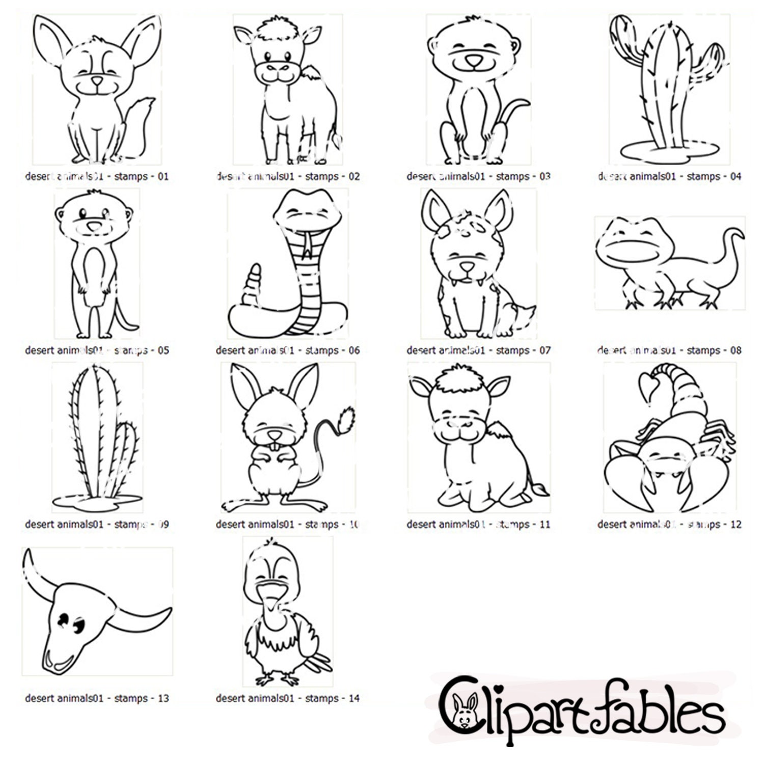 DESERT ANIMALS Digital Stamps, Wild Animals Outline, Baby Animals ...