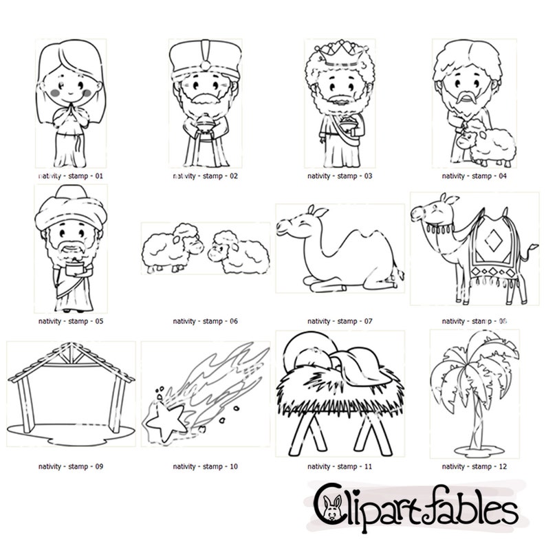 NATIVITY Digital Stamps Biblical Story Line Art Baby Jesus - Etsy
