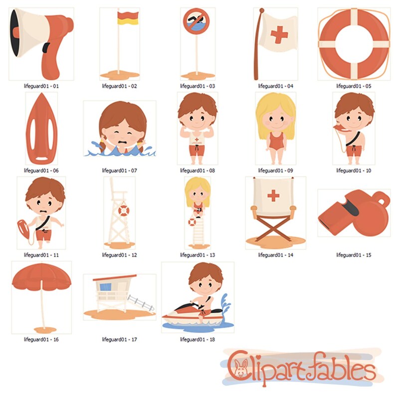 LIFEGUARD Clipart, Happy Kids, Baywatch Clipart, Beach Clipart, INSTANT ...