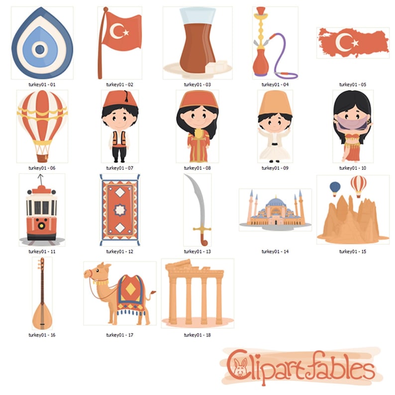 TURKEY Clipart, Istanbul, Türkiye, Traditional Turkish Costume, Famous ...