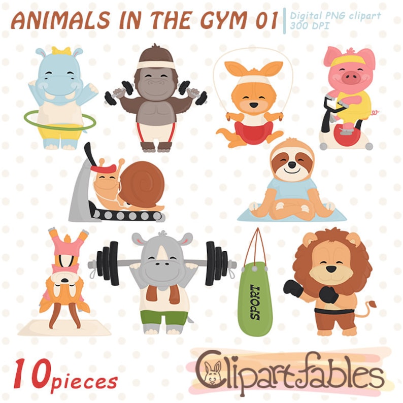 ANIMALS in the GYM Clipart, Cute Athletes Clip Art, Funny Animals Doing ...