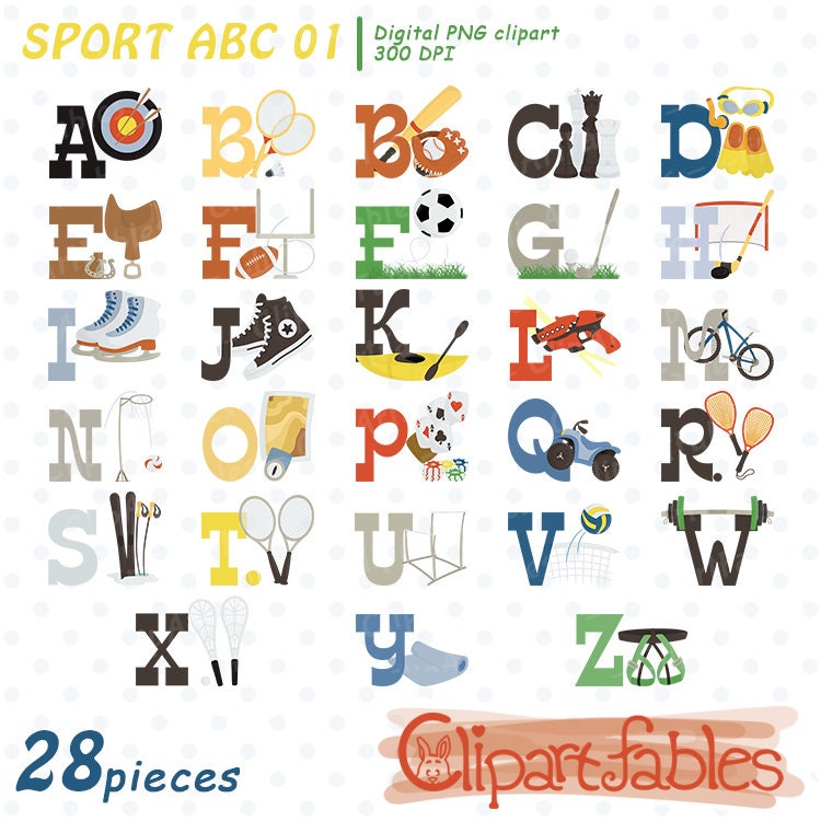 SPORT ALPHABET Clipart, Sports, Kids English Alphabet, Nursery Art for ...