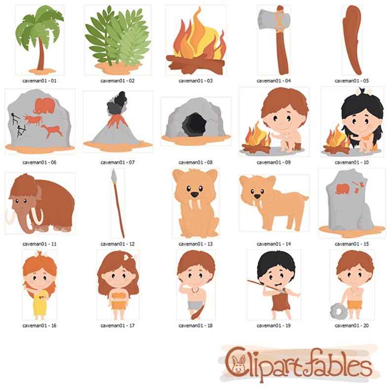 ICE AGE Clipart, Caveman Clip Art, Prehistoric Design, Stone Age, Paleo ...