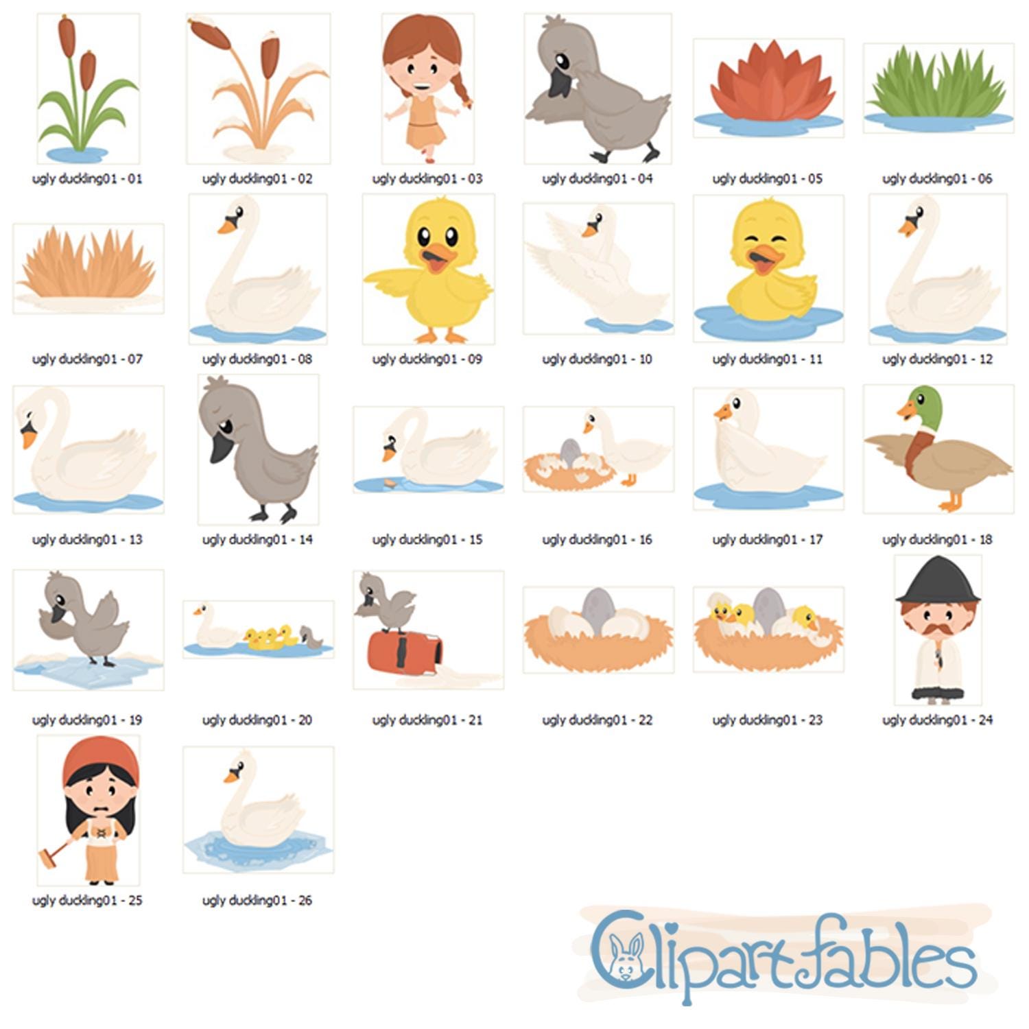 THE UGLY DUCKLING Inspired Clipart, Swan Illustration, Andersen Fairy ...