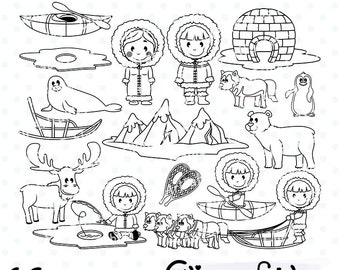 Cute ESKIMO Clipart North Pole Igloo Arctic Art INSTANT | Etsy UK