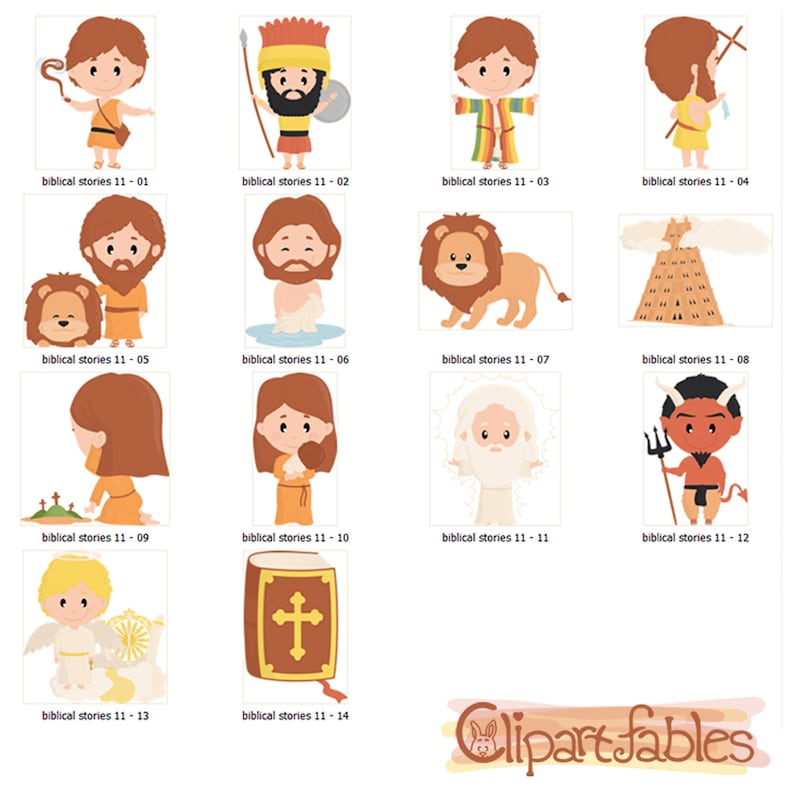 BIBLICAL STORIES Clipart, Cute Biblical Characters, David and Goliath ...