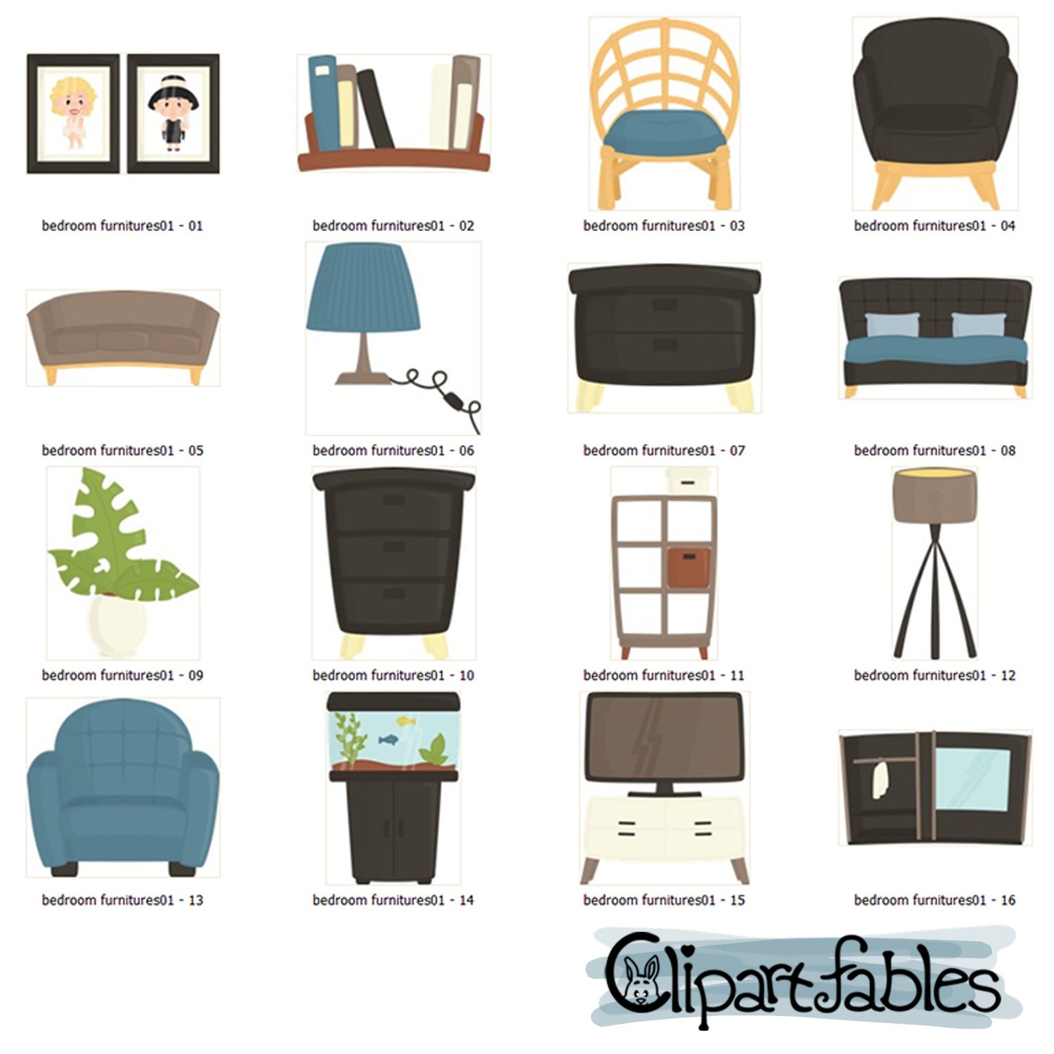 BEDROOM FURNITURE Clipart, Modern Furniture Design, Loft, Colorful ...