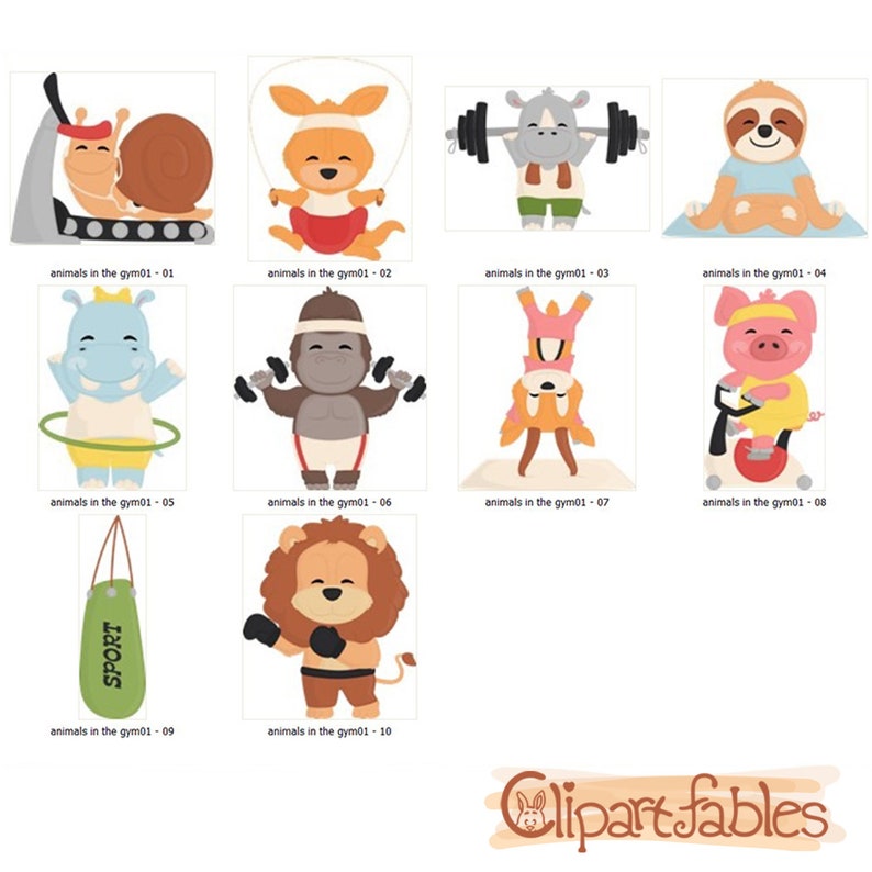 ANIMALS in the GYM Clipart, Cute Athletes Clip Art, Funny Animals Doing ...