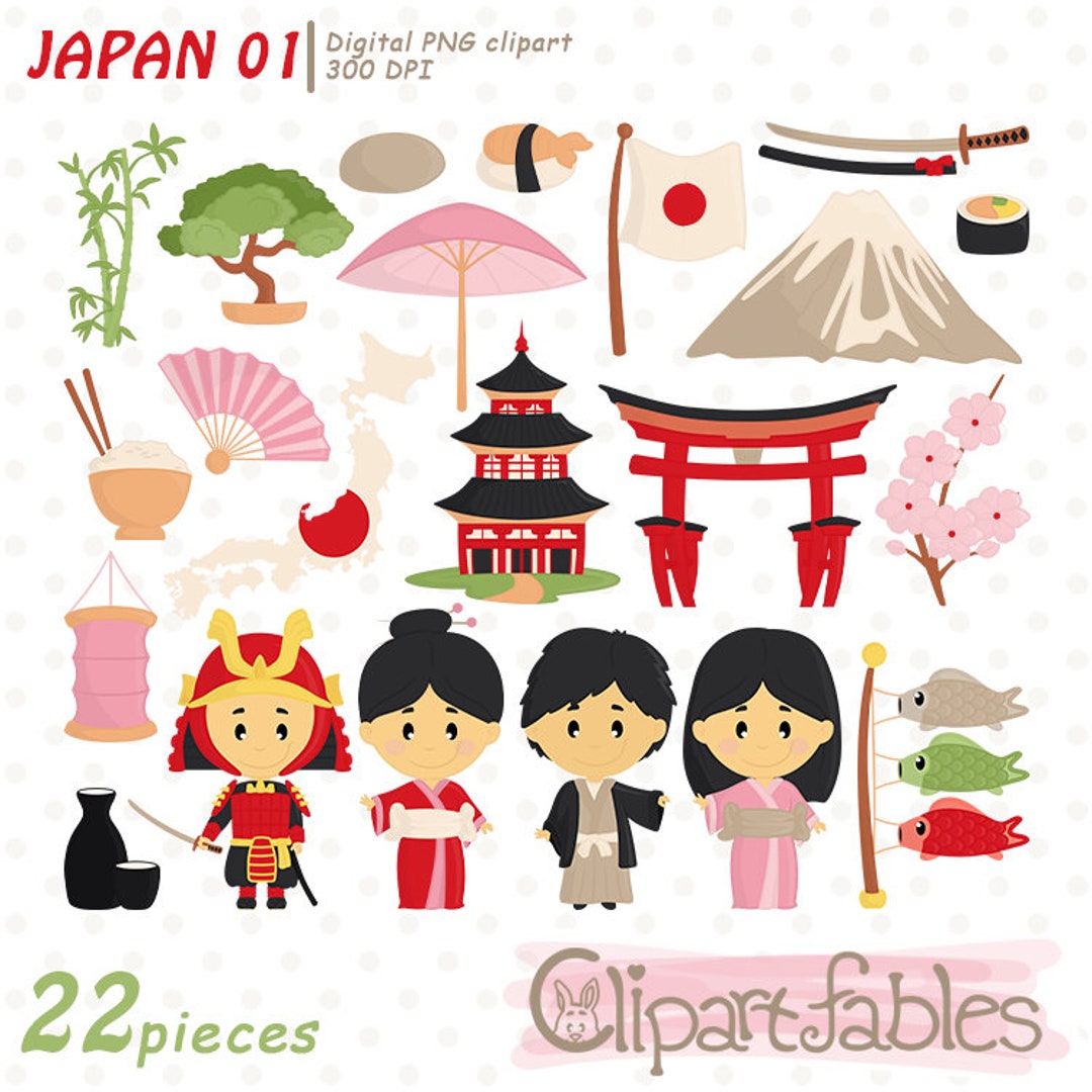 Cute JAPAN Clipart, Japanese Clip Art, Travel Clipart, Pagoda, Samurai ...