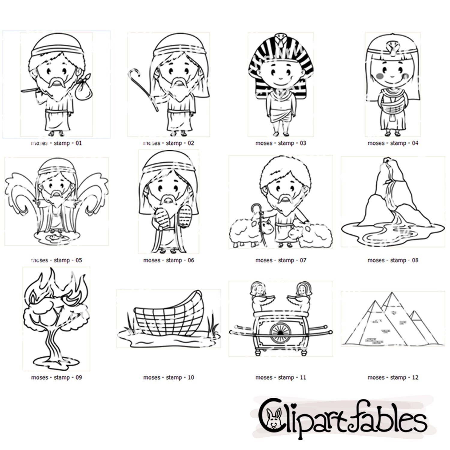 MOSES Digital Stamps, Story of Moses, Ten Commandments, Biblical Story ...