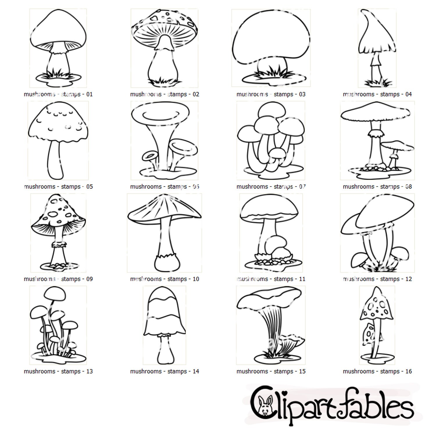 MUSHROOM Digital Stamps, Fungi Outline, Fungus Line Art, Mushroom ...