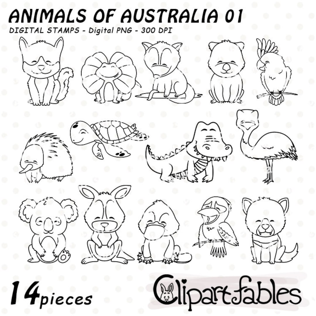 AUSTRALIAN ANIMALS Digital Stamps, AUSSIE Animals, Stamps, Outline ...