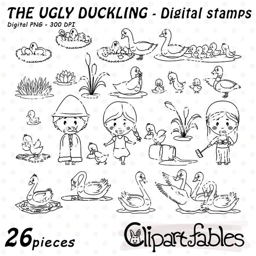 THE UGLY DUCKLING Inspired Digital Stamps, Swan Illustration, Andersen ...