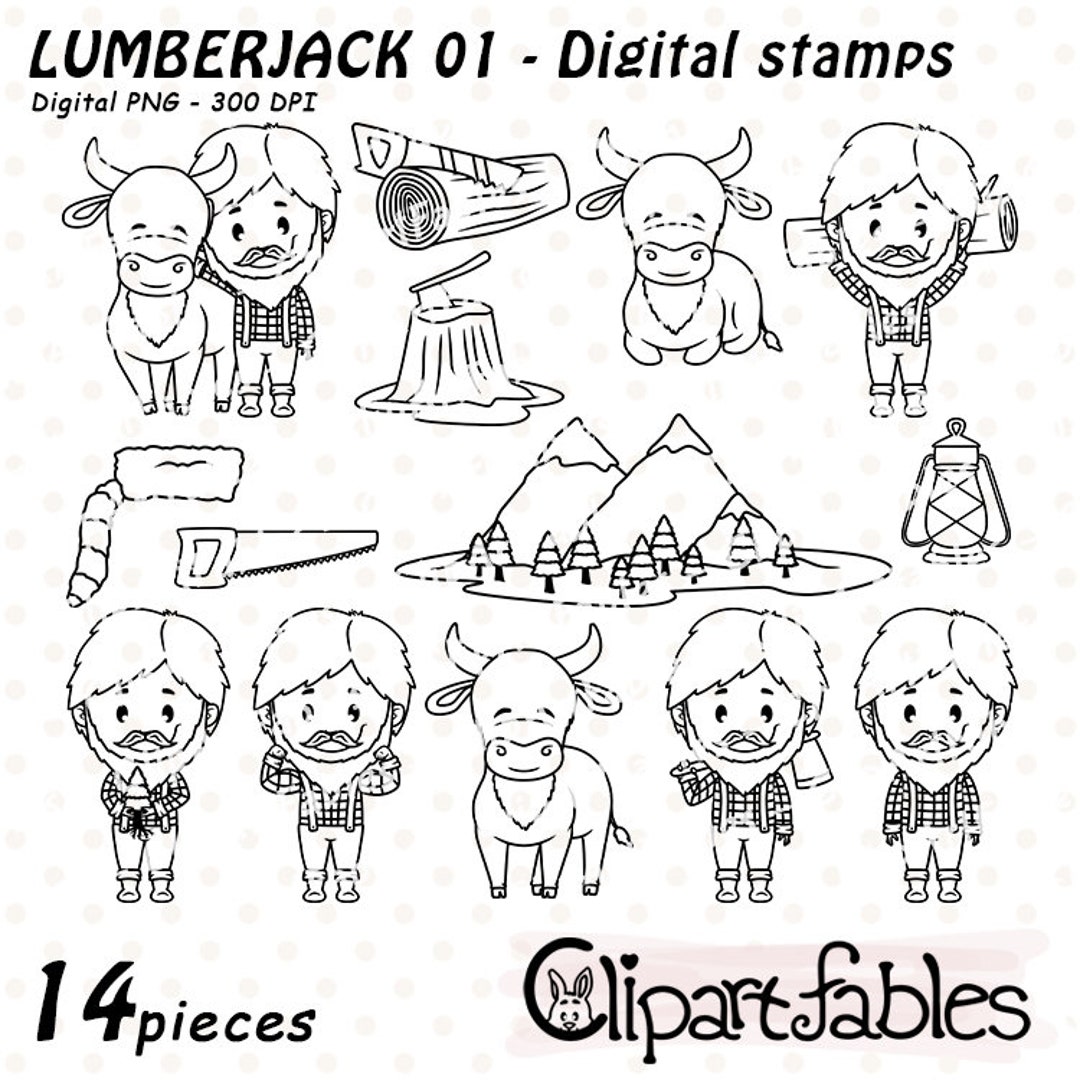 LUMBERJACK Digital Stamps, Wilderness, North American Workers, Coloring ...