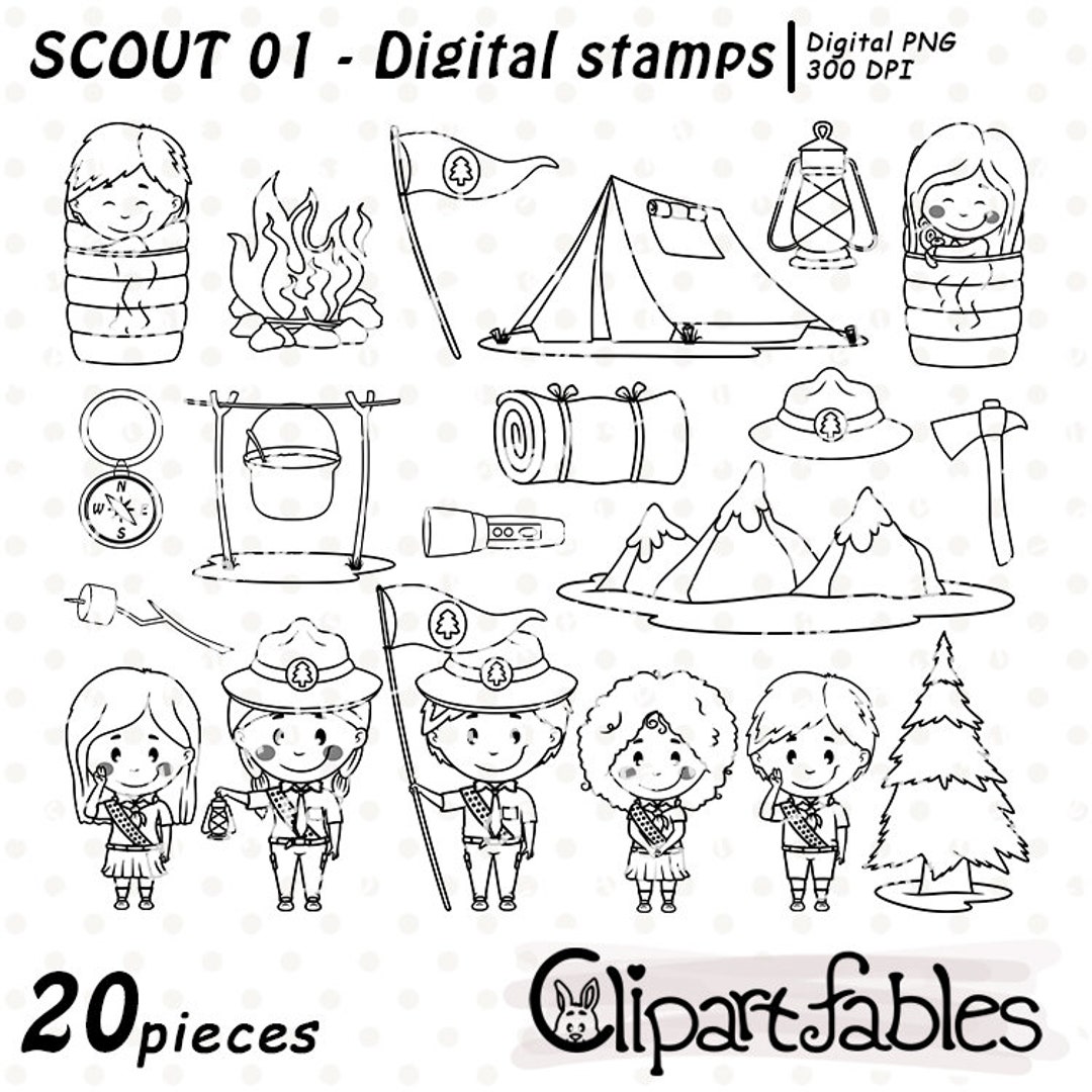 SCOUT Kids Digital Stamps, Explorer Outline, Outdoor, Explorer Clipart ...