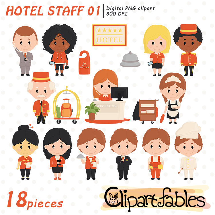 HOTEL STAFF Clipart, Hospitality, Hotel Worker Team, Manager ...