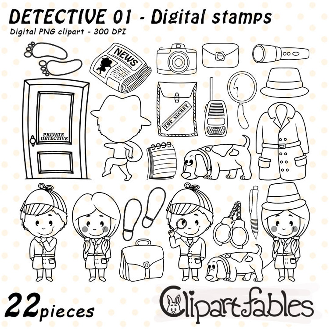 Cute DETECTIVE Digital Stamps Investigation Secret Agent - Etsy