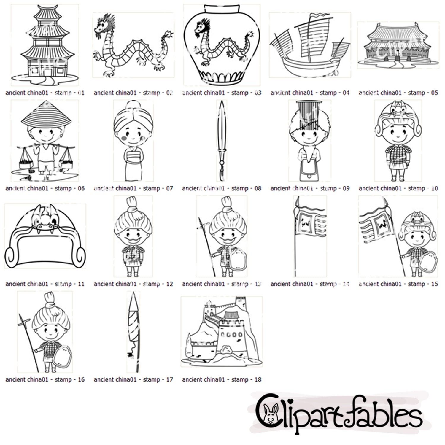 ANCIENT CHINA Digital Stamps, Chinese History, Terracotta Army Outline ...