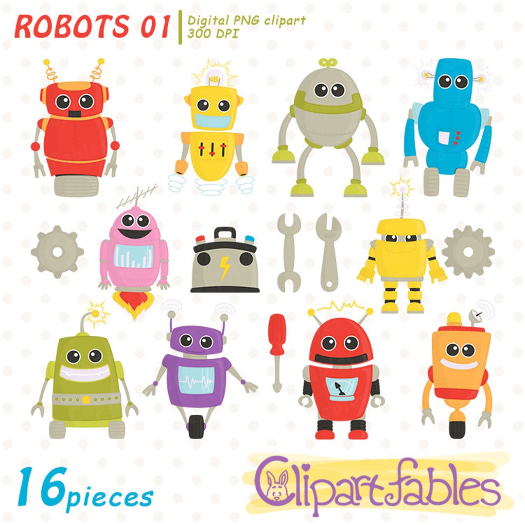 ROBOT Friends Clipart, - Colorful, Funny Robots, Robot Birthday Party ...