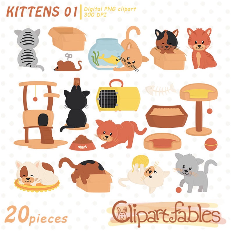 KITTEN Clipart, Cute Cat Clip Art, Kitty, Kitties, Digital Clipart ...