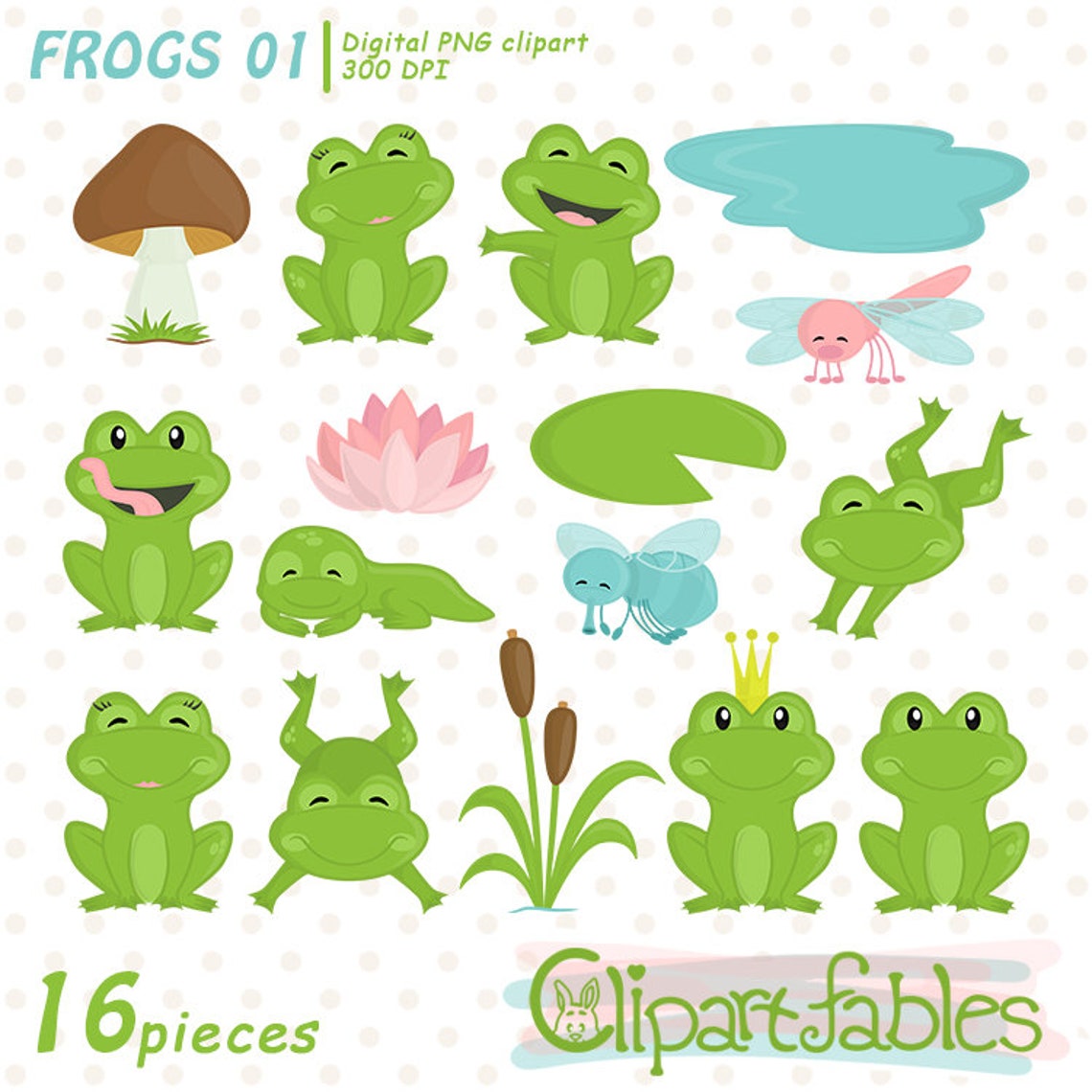 Cute FROG CLIPART Toad Frog Illustrations Cartoon Frog King - Etsy