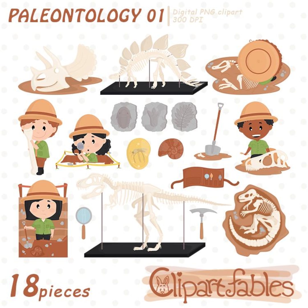 PALEONTOLOGY Clipart, Mosquito in Amber, Dinosaur Bones, Ancient ...