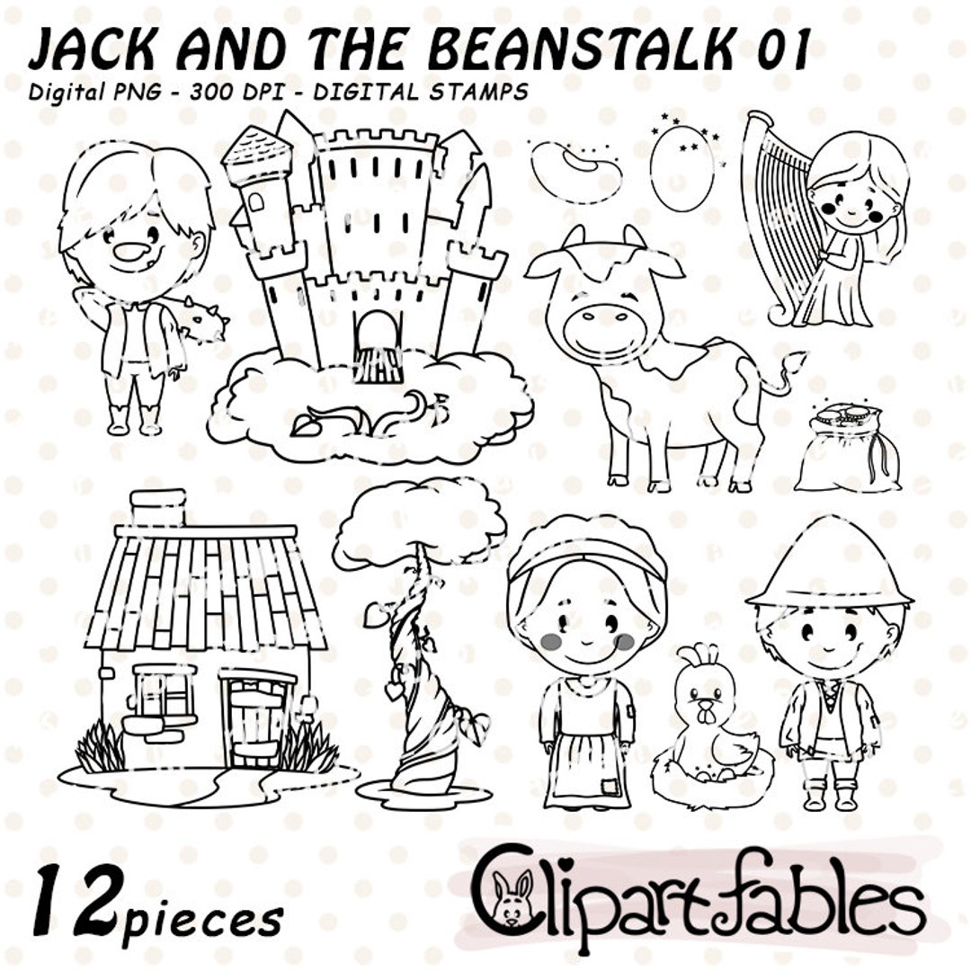 JACK and the BEANSTALK Digital Stamps, Fairy Tale Outline, Nursery ...