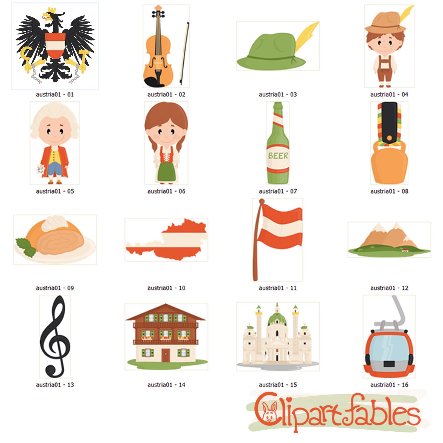 AUSTRIA Clipart, Europe Clip Art, Vienna, Cute Mozart Art, Austrian ...