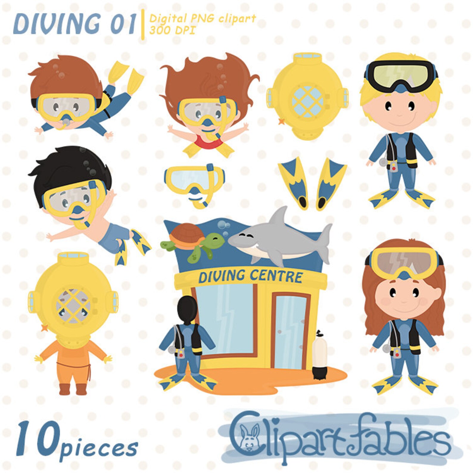 DIVING Clipart, Cute Snorkeling Clip Art, Deep Sea Diver, Diving Centre ...