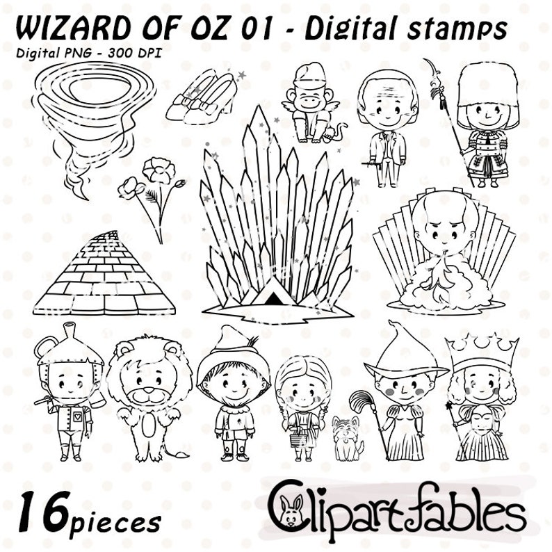 WIZARD of OZ Inspired Digital Stamps, Dorothy, Wicked Witch Outline ...