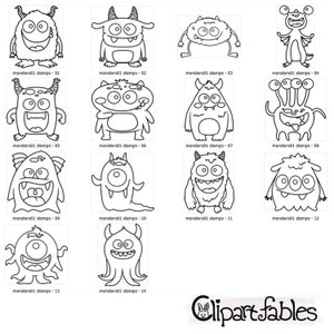 Cute MONSTERS Digital Stamps, Creepy Aliens, PNG Stamps, Monster Party ...