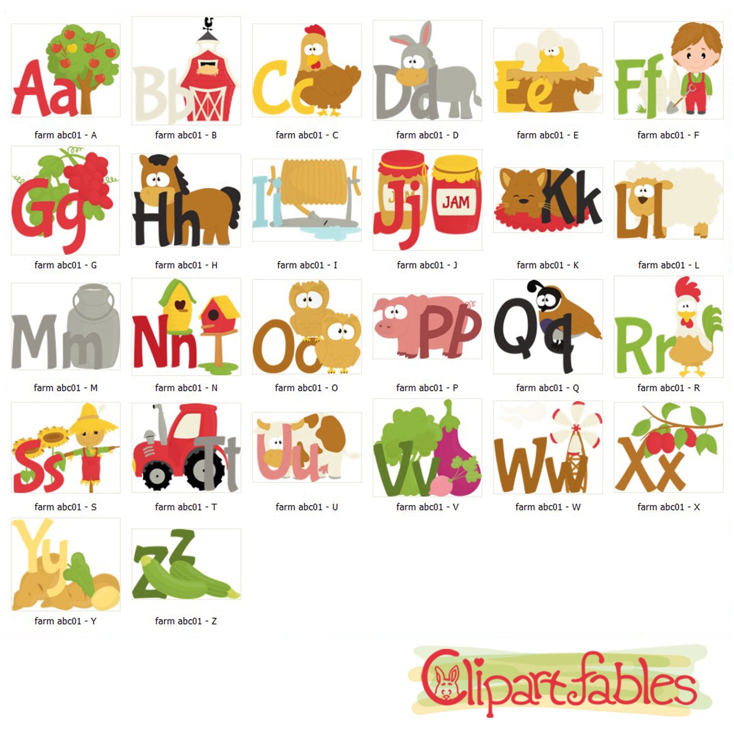 FARM ALPHABET Clipart, Barnyard, KIDS Alphabet, Child Educational ...