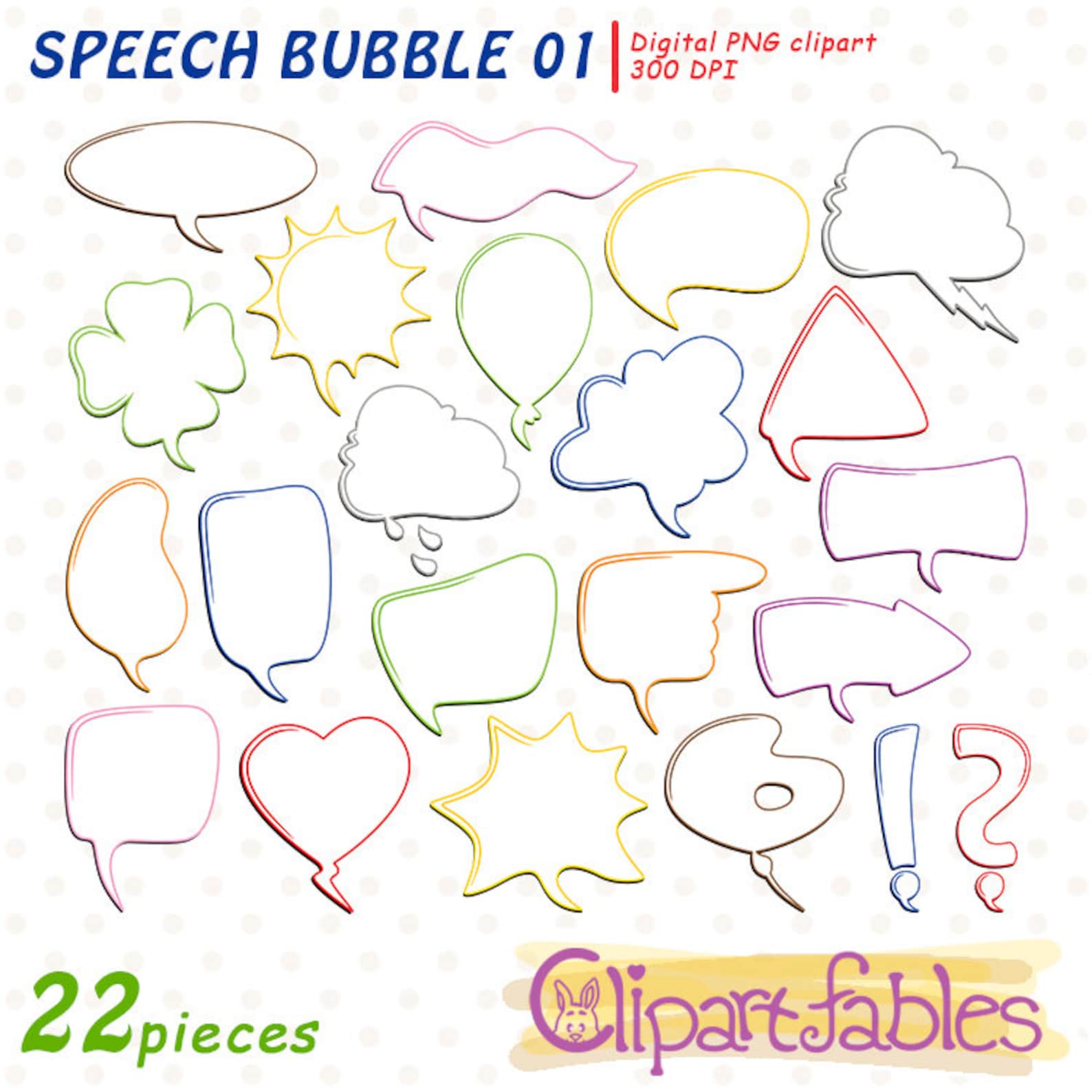 SPEECH BUBBLE Clipart Colorful Text Bubbles Comic Chat - Etsy
