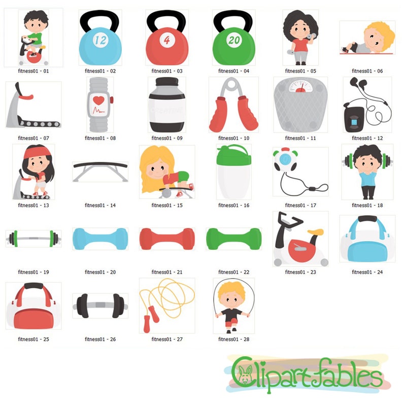 Cute FITNESS Clipart, Gym Clip Art Set, Workout, Yoga, Health Exercise ...