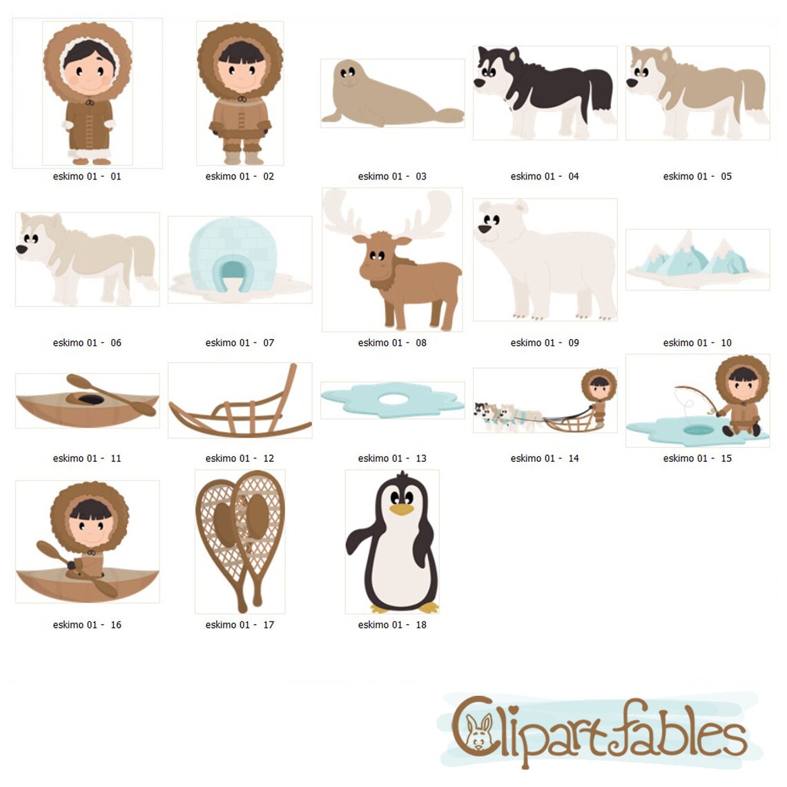 Cute ESKIMO Clipart, North Pole, Igloo, Arctic Art INSTANT Download ...