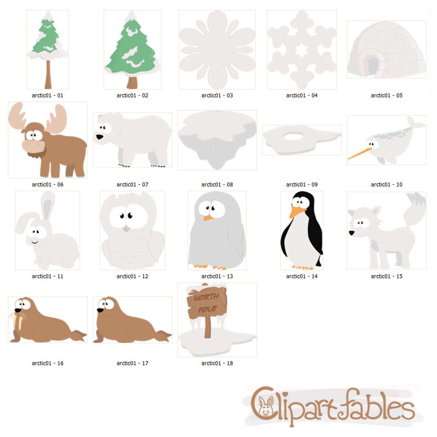 Cute ARCTIC ANIMALS Clipart, North Pole and Sea, Sweet Narwhal ...