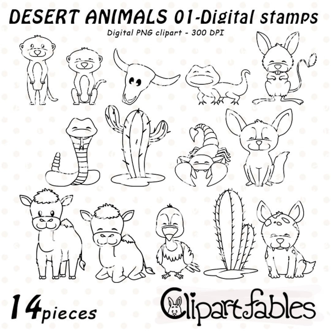 DESERT ANIMALS Digital Stamps, Wild Animals Outline, Baby Animals ...