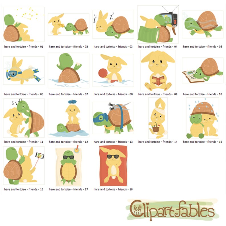HARE and TORTOISE Clipart, Friendship and Love, Best Friends Clip Art ...