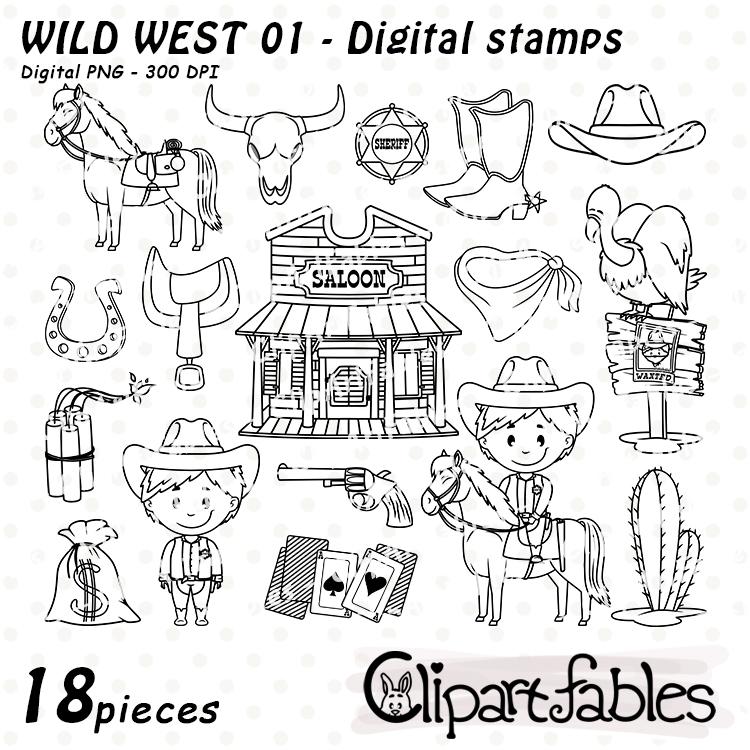 COWBOY Digital Stamps, Western Clipart, Sheriff, Saloon, Wild West ...